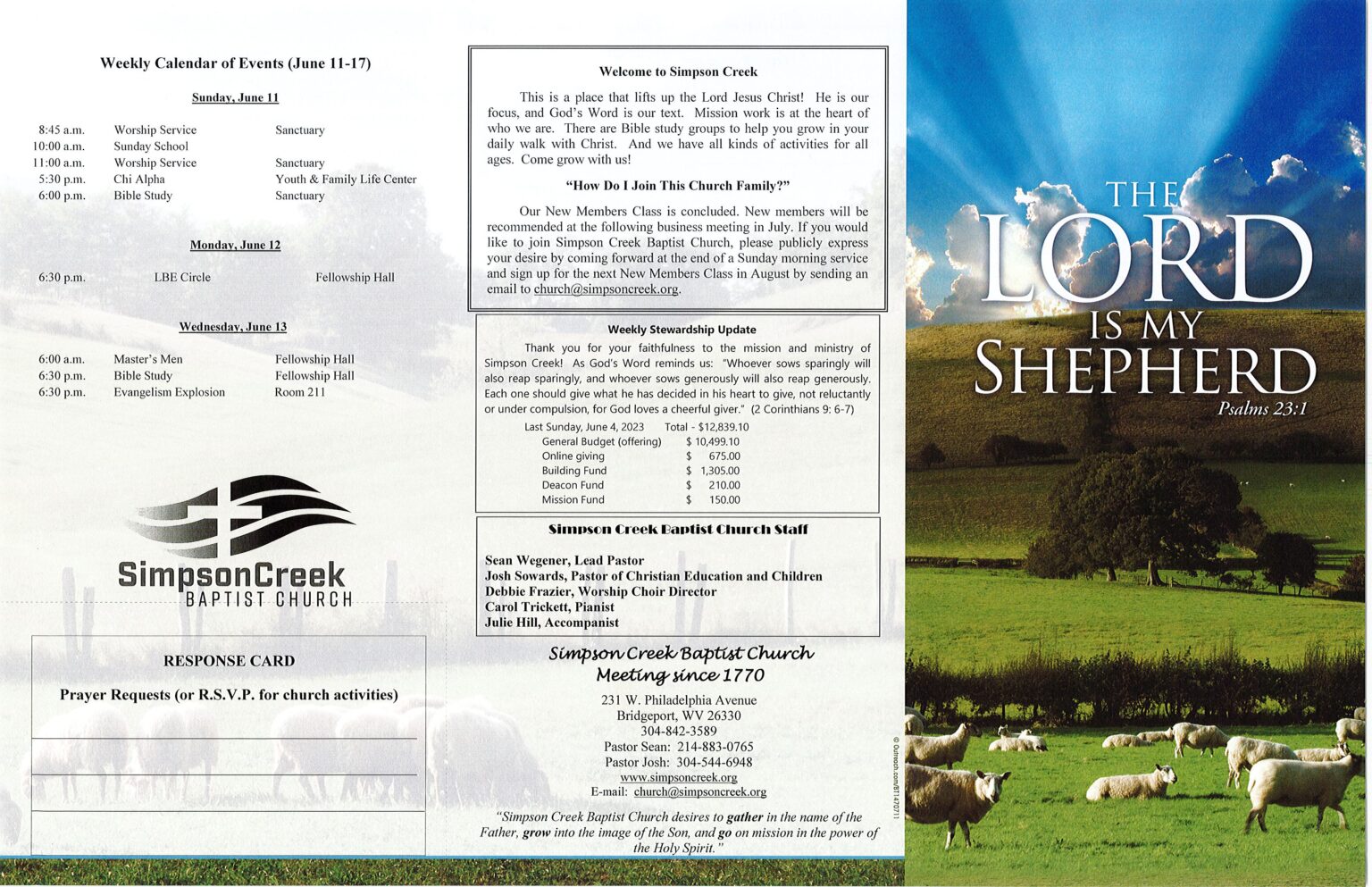 Bulletin 6/11/2023 – Simpson Creek Baptist Church